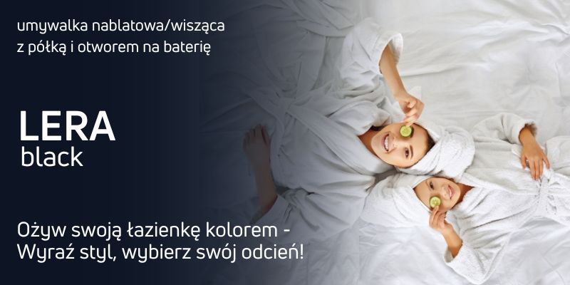 Umywalka nablatowa/wisząca LERA Black 50×38 cm – czarna, z półką i otworem na baterię